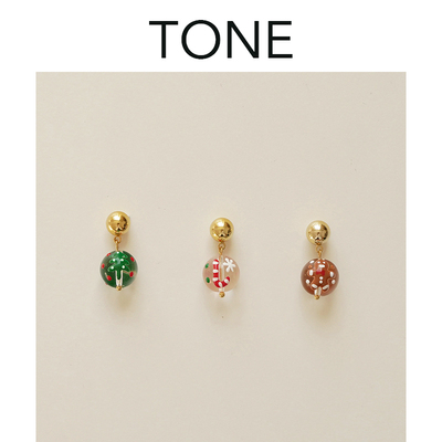 TONE原创 手绘圣诞琉璃珠耳夹蚊香盘小众可爱无耳洞耳环耳钉秋冬