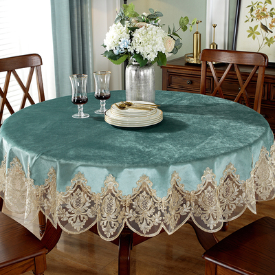 美式大圆桌桌布蕾丝防尘正方形