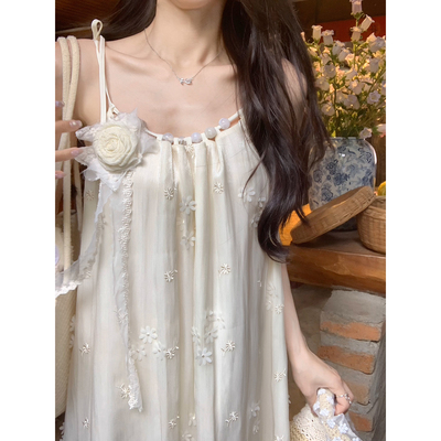 一颗甜桃yikett《山茶花》夏季宽松显瘦吊带连衣裙度假风仙女长裙