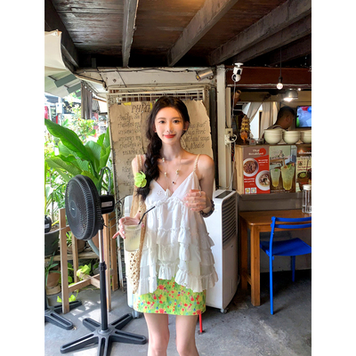 一颗甜桃yikett《氧气少女》夏吊带上衣印花半身裙ootd穿搭套装女
