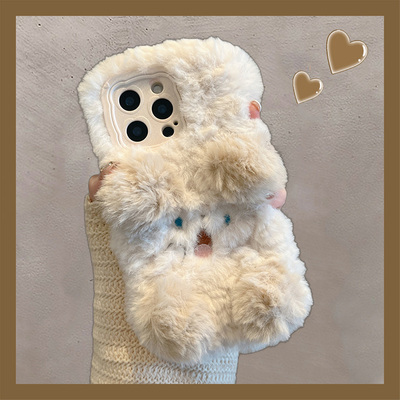 秋冬毛绒小狗适用苹果17pro手机壳三星s25立体oppofindx9毛茸茸vivox300华为pura80卡通mate70荣耀400小米17