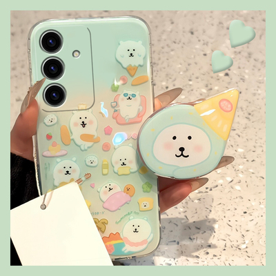 适用三星note20手机壳noto10卡通9自嘲熊s25edge带支架s24plus立体s23可爱s22小熊s21创意s10e趣味s9呆萌s8女