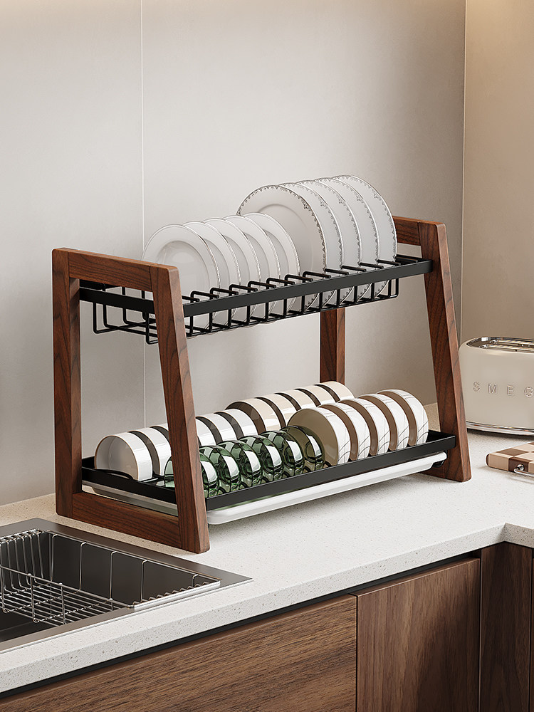 Walnut Kitchen Dish Drain Storage Rack Chinese Ancient Style Countertop ...