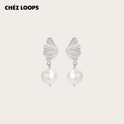 【新品】CHEZ LOOPS慵懒湾贝壳耳环 原创设计淡水珍珠925银镀金