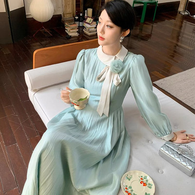 有里布2026春季新款女法式复古小香风新中式连衣裙中长款D0413