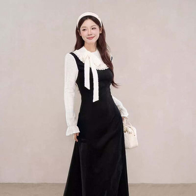 蕾丝拼接长袖连衣裙女2026春季新款今年爆款巨好看长裙D4193