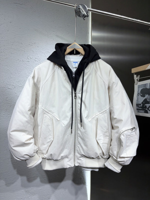 2025可拆卸潮牌连帽羽绒服简约加厚男士棒球服外套假两件宽松上衣