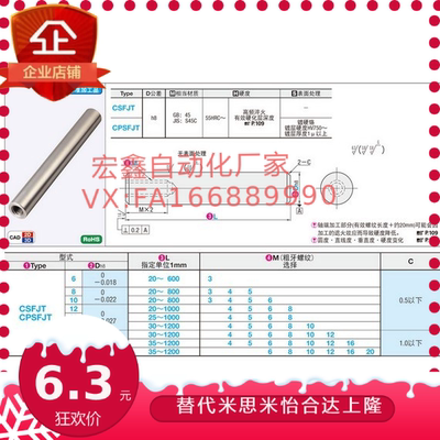 CSFJC CPSFJC 镀铬棒 光轴导杆线性导向轴 端内螺纹带扳手槽型