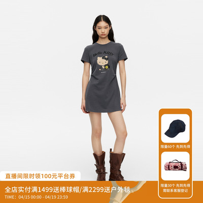 REVAN芮范黑皮黑胶唱片HelloKitty慵懒松弛感连衣裙RK31101041