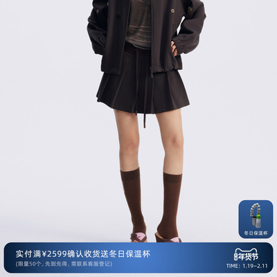 REVAN芮范设计师款甜酷咖色短针织百褶裙RL71501216