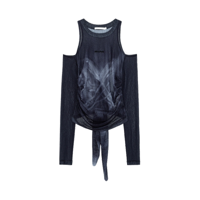 REVAN芮范设计师款辣妹风露肩网纱上衣RM30801105