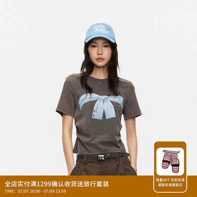 【柯颖同款】REVAN芮范俏皮感假两件系带蝴蝶结图案T恤RK31001044