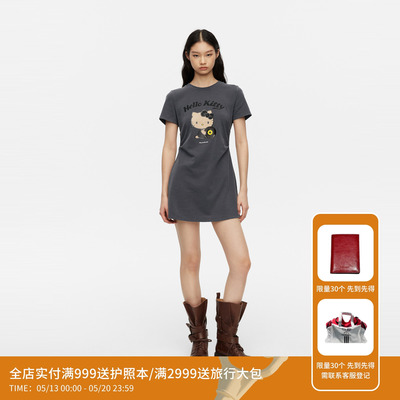 REVAN芮范黑皮黑胶唱片HelloKitty慵懒松弛感连衣裙RK31101041