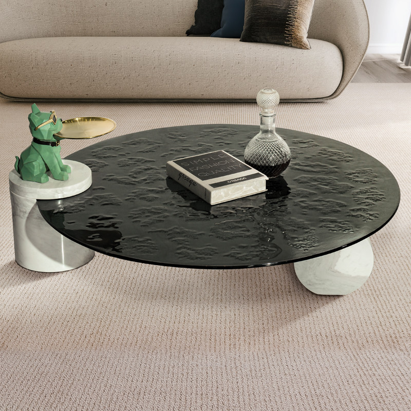 后派设计师水波纹茶几创意网红圆形茶几桌客厅简约现代钢化玻璃桌_虎窝淘