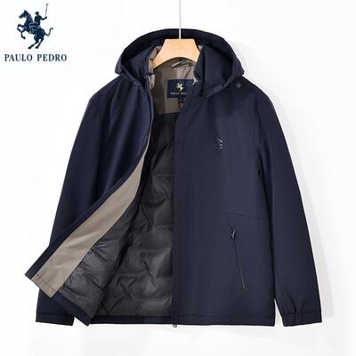 保罗彼得冬季新款男士羽绒衣保暖外套可脱卸帽工装服DMDD75780