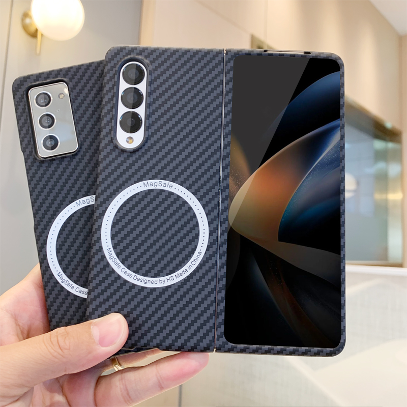 三星fold4手机壳fold3折叠屏磁吸magsafe保护壳ZFlip43碳纤维凯夫拉纹理适用W22/fold2超薄全包防摔W21磨砂壳_虎窝淘