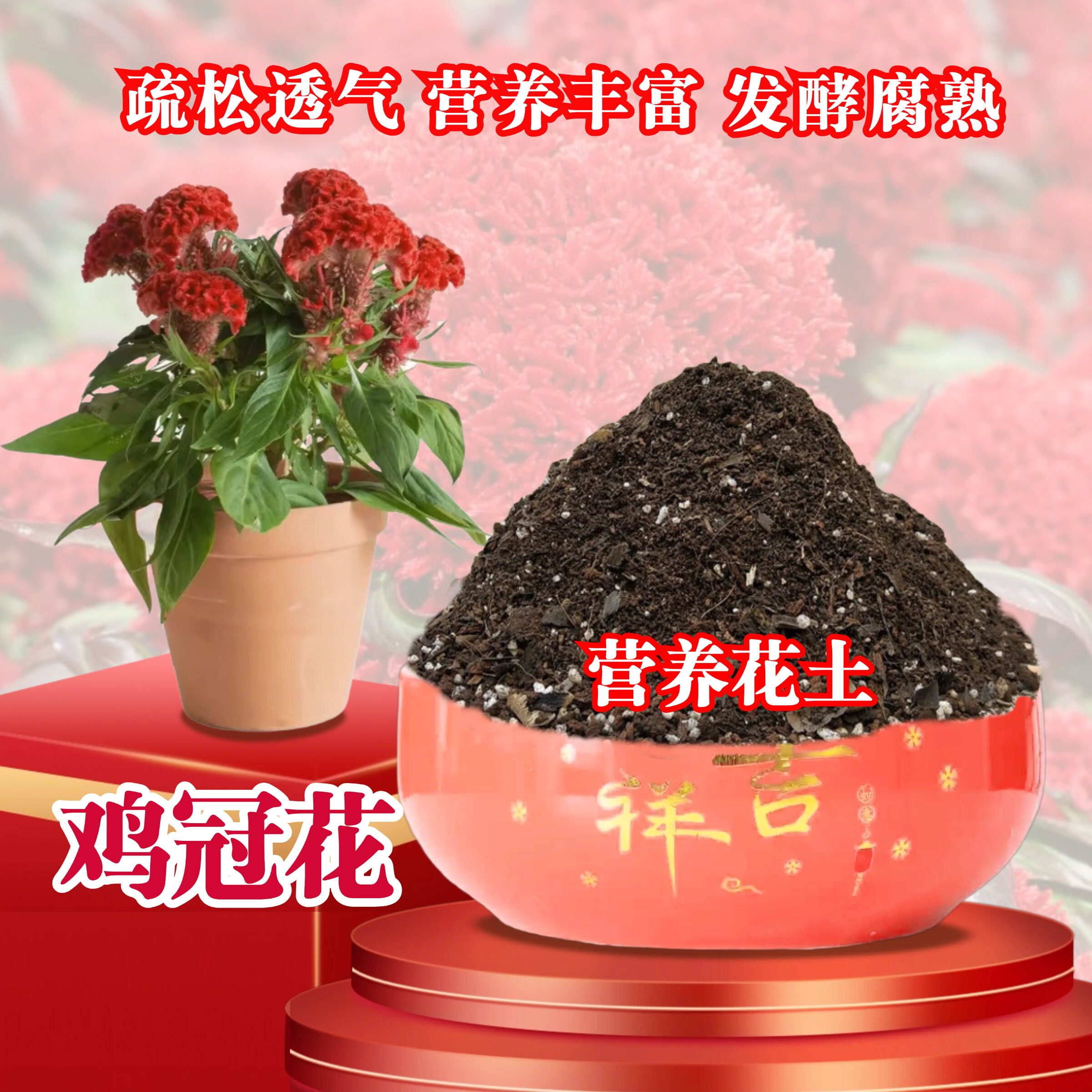 鸡冠花营养花土疏松肥沃庭院阳台花苗盆栽种植土