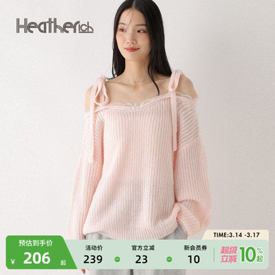 Heatherich针织衫女2026春季新款露肩系带氛围感长袖毛衣599319