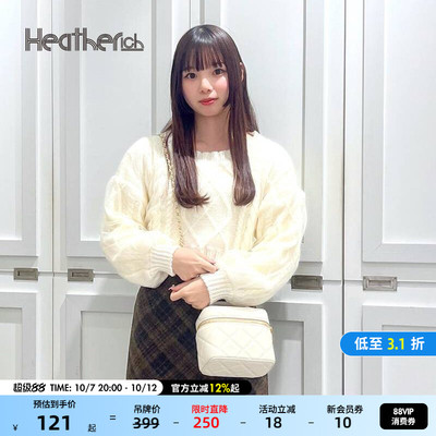 Heatherich毛针织衫女2026秋季新款薄纱绞花日系短款毛衣252284