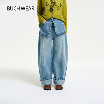 BUCH WEAR牛仔裤女2026春季新款多口袋工装风卷边弯刀裤654273