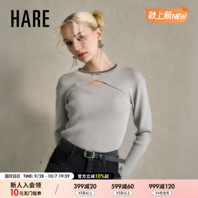 HARE针织衫女2026秋季新款辣妹风盘扣镂空修身长袖毛衣798998