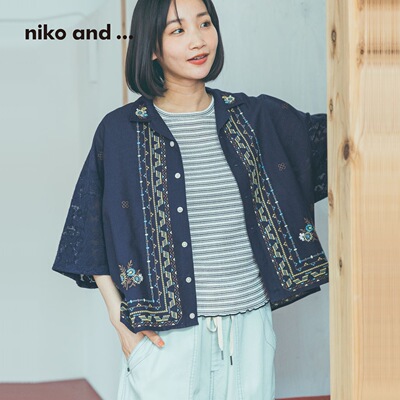 niko and ...衬衫女2026秋季新款民族风刺绣含亚麻蕾丝上衣638948