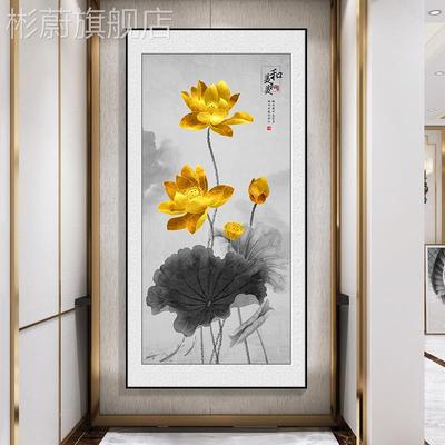 网红入户玄关装饰挂画背景墙进关道门玄画竖版走壁廊过画中式新中