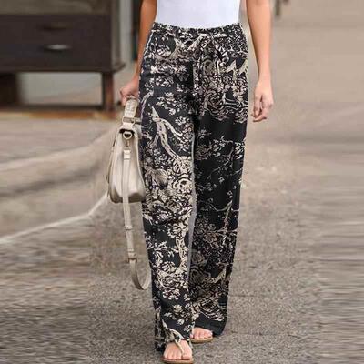 Cotton Linen Casual Comfortable Elastic Waist Women's Pa
