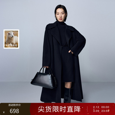 【100绵羊毛】丽雪leisure2025冬季新款宽松长款双面呢大衣