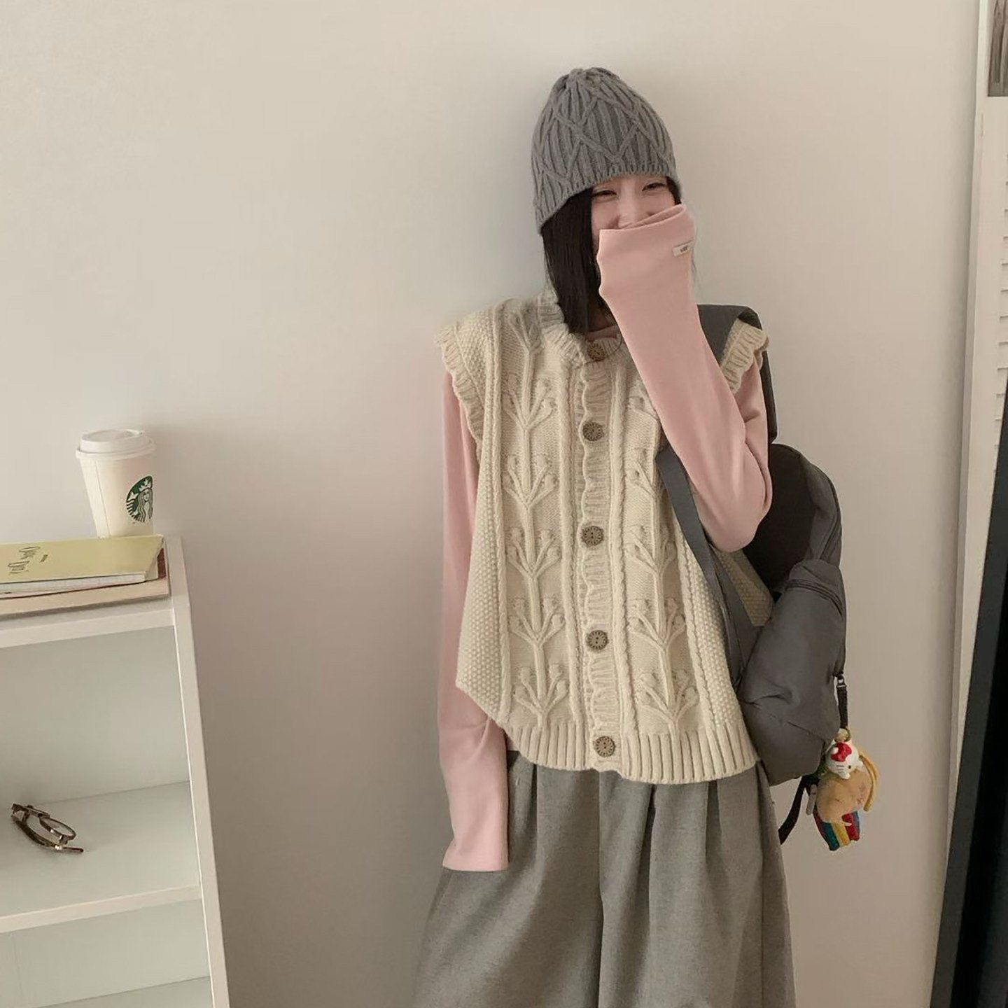 韩系重工立体花朵单排扣针织马甲女叠穿软糯坎肩百搭坎肩减龄背心