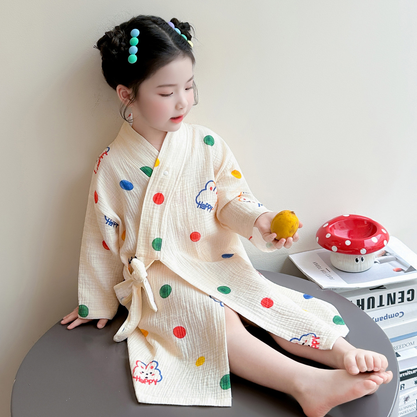 女童睡袍纯棉儿童春夏可穿式浴巾宝宝双层棉纱布浴袍空调家居服
