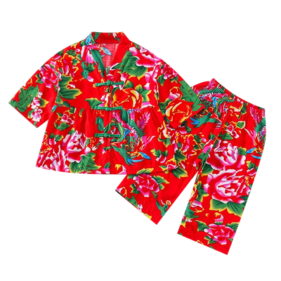 大花空调服儿童装纯棉家居服