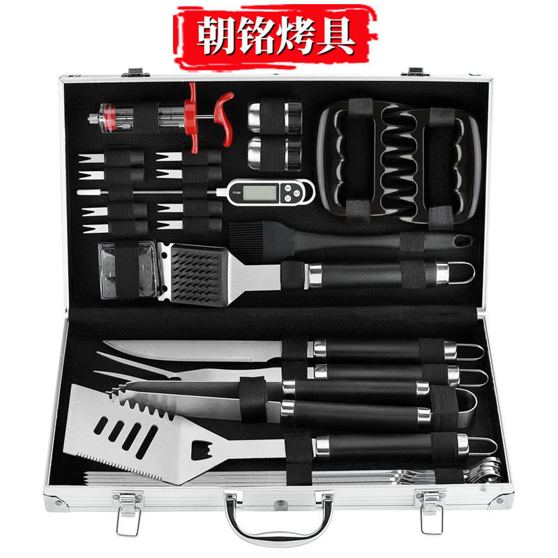 出口亚马逊不锈钢烧烤工具套装露营烧烤叉铲夹串刷子配件烧烤用具