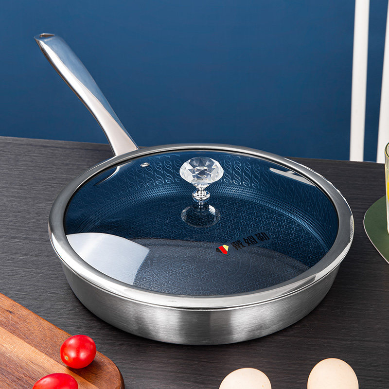 戴姆勒 5D镭射钻石316L不锈钢煎锅平底锅煎炒锅锅煎鸡蛋锅28cm_虎窝淘