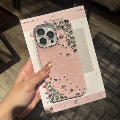 手机壳仿皮皮纹粉色格子鳄鱼纹奢