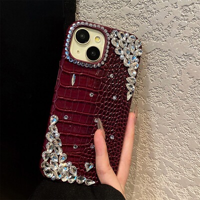 手机壳仿皮皮纹红色格子鳄鱼纹奢