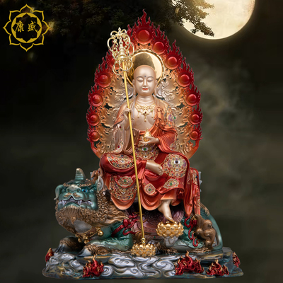 地藏王佛像大愿地藏王菩萨铜彩绘谛听坐骑地藏王佛堂寺庙家用摆件
