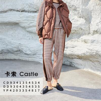 卡索castle裤子格子轻薄高腰女
