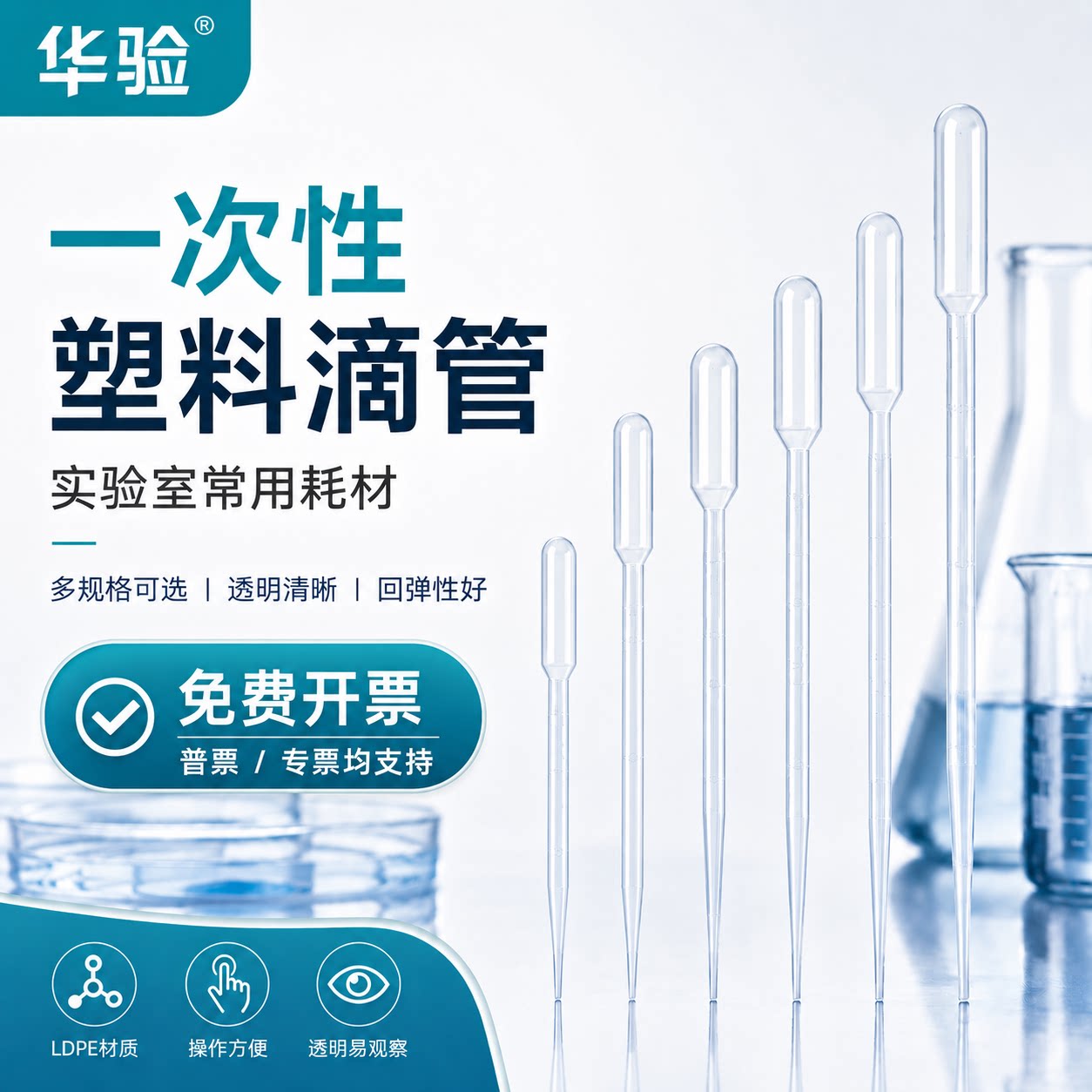华验一次性塑料刻度滴管1mlpe材质巴氏吸管带刻度一次性刻度滴管