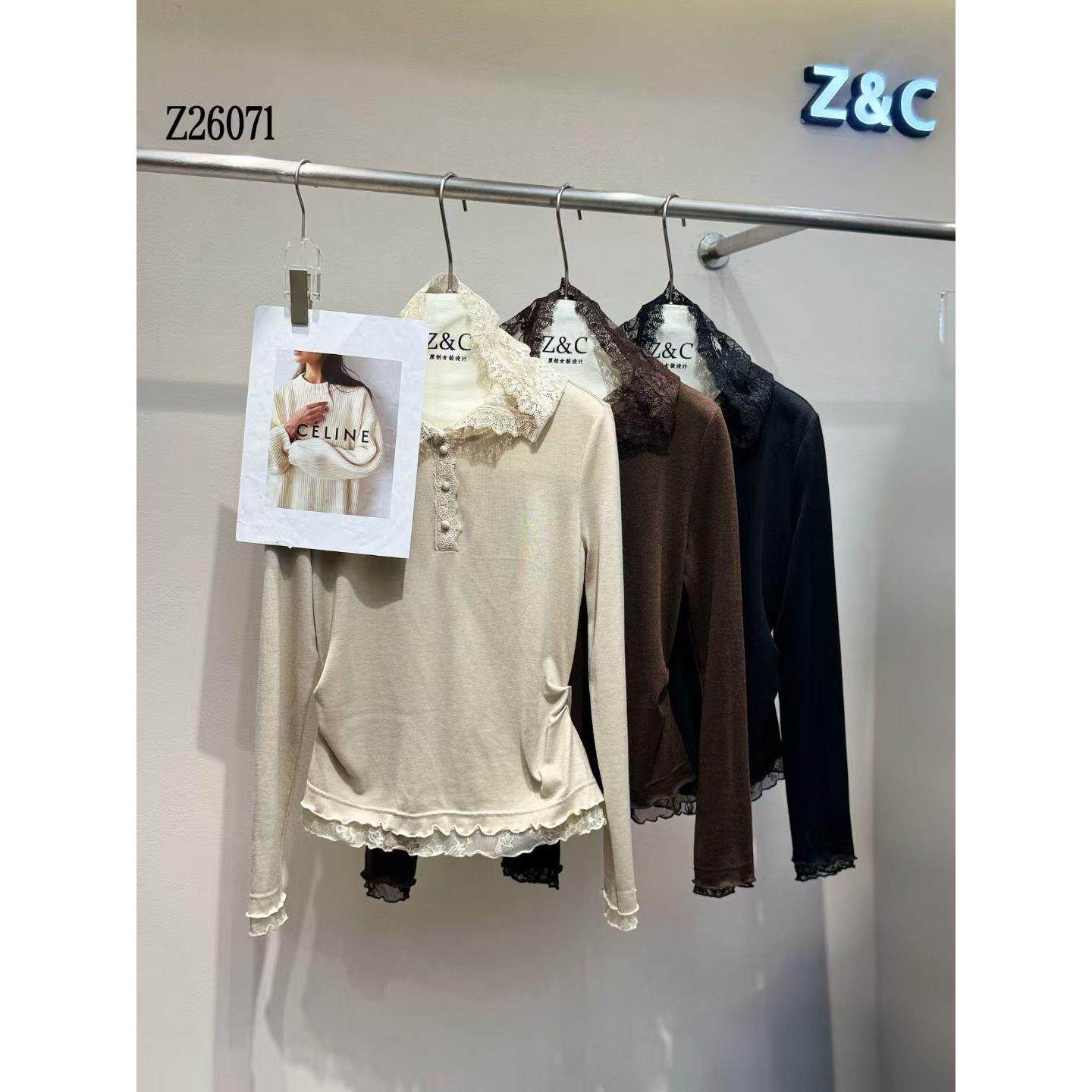 Z.C欧货南油2026年秋冬蕾丝娃娃领减龄上衣花边袖修身显瘦小衫女