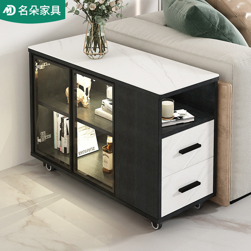 轻奢岩板沙发边几边柜现代客厅可移动茶台侧边储物柜角几小茶几_虎窝淘