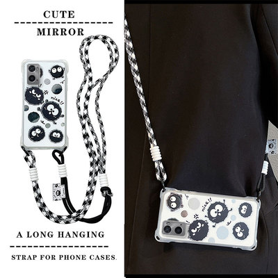 煤球适用OPPOA36手机壳卡通潮少女opoa76搞怪男女0ppoa96创意斜跨绳子opop a96可爱日韩女opooa36保护套新款