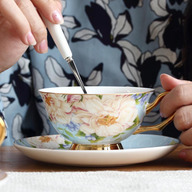 欧式金边骨瓷茶杯陶瓷咖啡杯创意下午茶杯英式茶水杯带勺