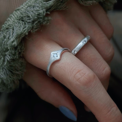 星辰图案戒指开口小众设计高级感