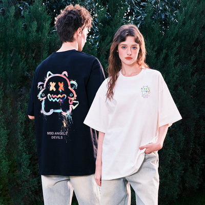 mbd小恶魔夏季新款油画涂鸦印花短袖t恤男宽松凉感抗菌情侣装上衣