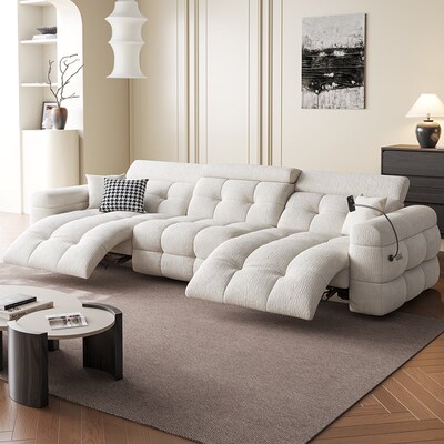 精选零靠墙多功能电动沙发覆古可调节头等智能舱雪尼尔三人沙发布