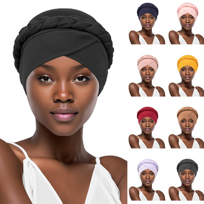 欧美辫子头巾帽 亚马逊新款民族风百搭包头帽fashion turbans