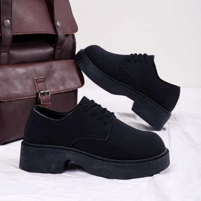大头皮鞋男款2025新款秋冬厚底休闲德比鞋发型师日系潮流磨砂男鞋
