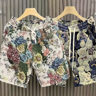 花短裤男夏季沙滩裤薄款五分潮流宽松大裤衩冰丝运动速干休闲裤子