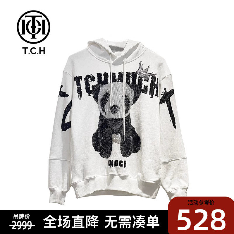 TCH轻奢潮牌熊猫烫钻帽衫T21112C6040_虎窝淘